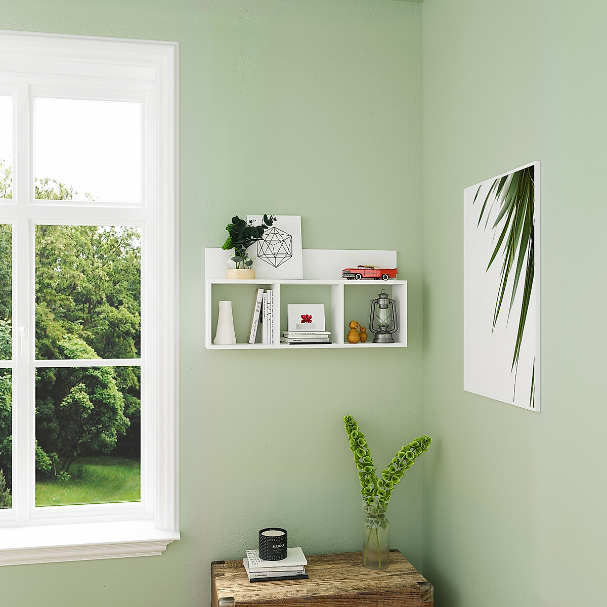 Danya B. Modern 3 Cube Floating Wall Shelf with Display Ledge - Easy to Hang Wall Mounted Triple Cubby Shelf (White)