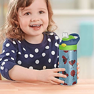 ALAZA Blue Ladybug Kids Water Bottles with Lids Straw Insulated Stainless Steel Water Bottles Double Walled Leakproof Tumbler Travel Cup for Girls Boys Toddlers 12 oz,Green