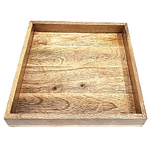 Natural Brown Wood Large Square Shaped Rustic Wooden Serving Tray Farmhouse Decor Square Top Breakfast Trays Tea Cheese Board Coffee Table