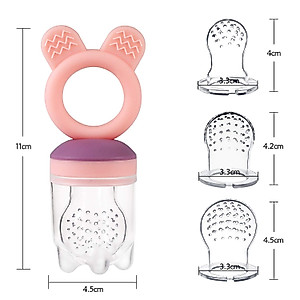 Baby Fruit Food Feeder PacifierTeether Toys Set - Silicone Fresh Food Feeder Teether with 2 mesh Silicone Bags and Teething Toys All in One Infant Teether Toys