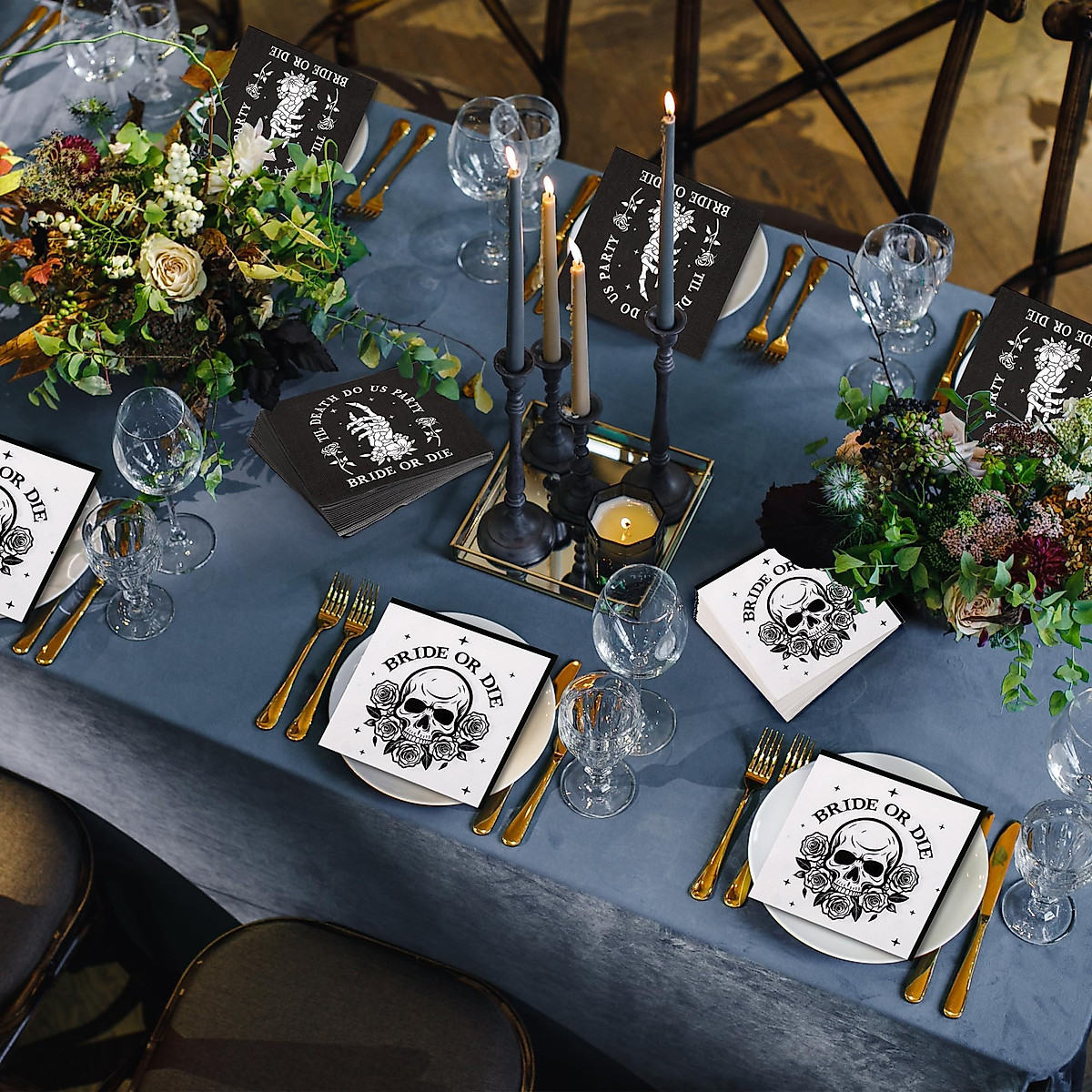 Aodaer 48 Pieces Bride or Die Paper Napkins Disposable Bride or Die Party Napkins Cocktail Dinner Napkin Set 13" x 13" Unfolded Halloween Tableware Napkins for Bride or Die Party Supplies