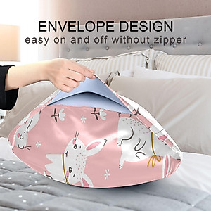 Cute Floral Bunny Satin Pillowcase Silk Pillow Cases for Hair and Skin Slipping Body Pillow Cover with Envelope Closur Standard Size 20x26 Pillowcase Decor for Kids Girls Boys Women