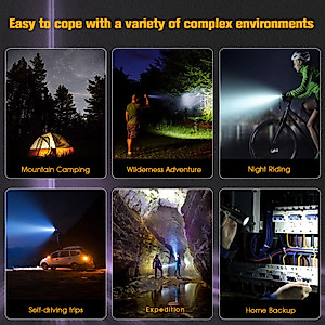 SDKWDH Rechargeable LED Flashlights High Lumens, 150000 Lumens Super Bright Tactical Handheld Flash Light, Powerful Emergency Linternas, Zoomable, Waterproof, Long Lasting, for Hiking Camping Gift