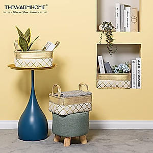 TheWarmHome Storage Basket [6-Pack], Fabric Storage Bins w/Handles, Bronzing Plush-Feel Gift Baskets, Storage Baskets for Organizing Shelves Closet(Gold&White Velvet, Small-6 Pack)