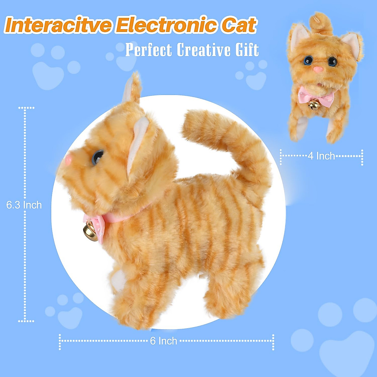 WorWoder Plush Electronic Interactive Cats That Move and Meow Waliking Lifelike Interactive Toy pet Stuffed Kitten for Girls Kids (Yellow Stripes)