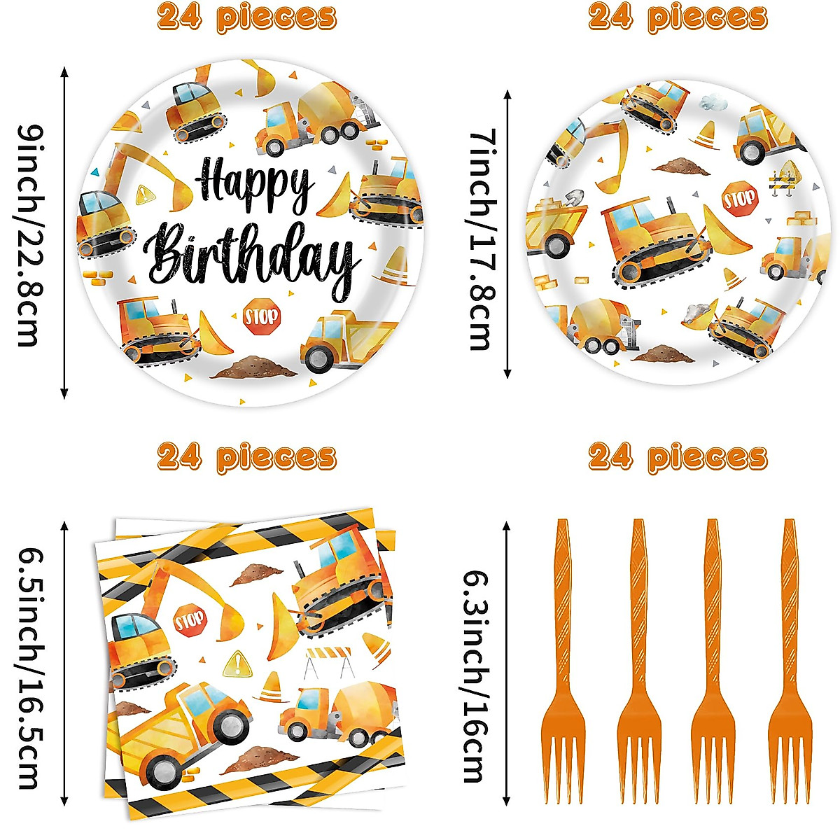 BQK 96 Pcs Construction Plates and Napkins Construction Party Decorations Construction Paper Plates Construction Birthday Party Supplies