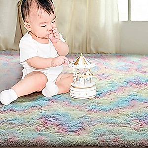 Soft Fluffy Area Rug,Super Cozy Plush Shaggy Rug for Living Room Bedroom Home Decor, Fuzzy Carpet for Kids Girls Nursery Dorm (Rainbow, 4x6 Feet)