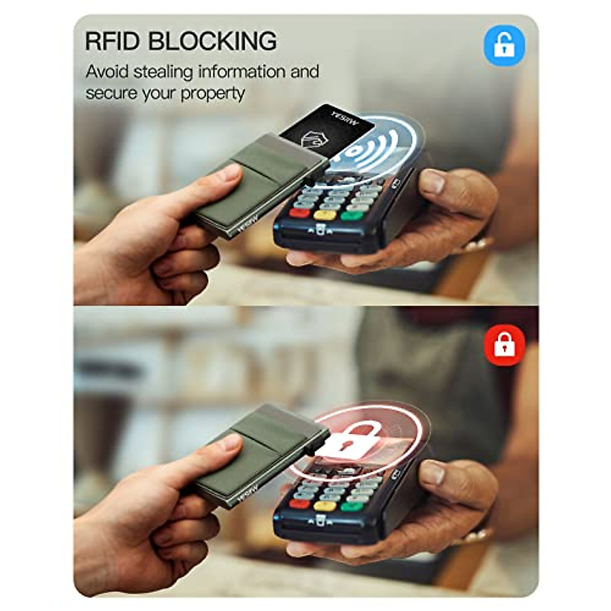 YESIIW Slim Card Holder Wallet - Minimalist Pop up Wallet for Men RFID Blocking with Money Pocket | Metal Wallet Card Case Green