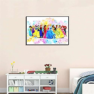 CHOKJINO Princess Watercolor Wall Art - 16x24 Canvas Decor Gift