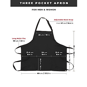 Chef Works Unisex Three Pocket Apron, Black, One Size (2 Pack)