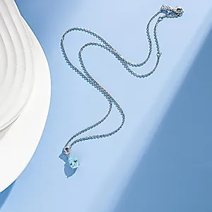 FANCIME Valentine's Day Gifts Aquamarine Necklace 14K Solid White Gold Teardrop Pendant March Birthstone Jewelry Gifts for Mom Women