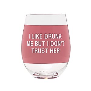 About Face Designs Like Me Don't Trust Her Pink 16 ounce Glass Stemless Wine Tumbler Glass (129880)