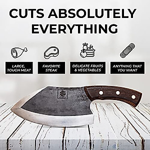 COOLINA Lixy Cleaver Knife, 8.7-in Hand-forged High Manganese Clad Steel, Full Tang Butcher Knife, Kitchen Chef Knives for Camping, Outdoor Cooking
