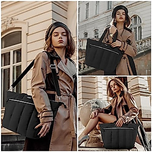 LYAUK Tote Bag for Women, Puffy Hobo Tote Bag with zipper, Shoulder Bag Crossbody Handbag, Top Handle Satchel, Black