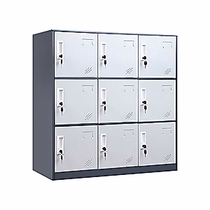 WISUNO 9 Doors Metal Storage Cabinet with Card Slot, Organizer,Shoes and Bags Steel Locker for Office, Home, Bank, School, Gym (Gray)