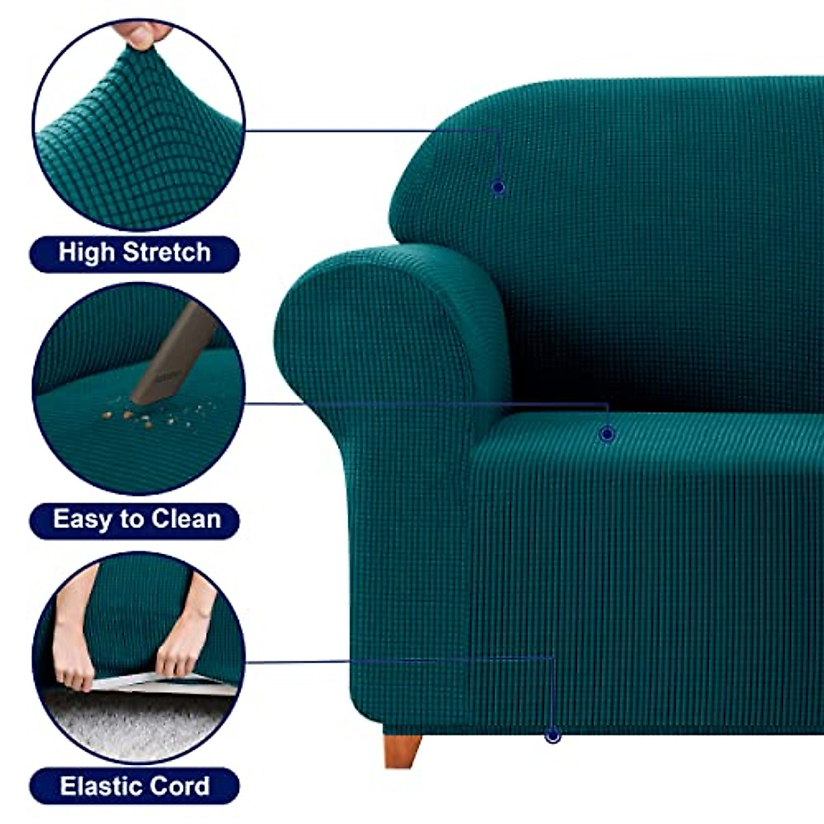 SUBRTEX Stretch Loveseat Sofa Slipcover 2 Piece Sofa Cover 2 Seater Soft Couch Slipcover Washable Furniture Covers, Jacquard Fabric Small Checks(Turquoise,Loveseat)