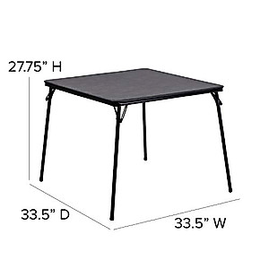 HBCY Creations 5 Piece Commercial Folding Card Table and Chair Set - Black Vinyl Tabletop - Black Metal Frames - Seating for 4