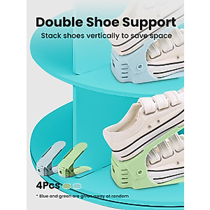 Toemics 7 Tier Rotating Shoe Rack Tower 28 Shelves, 360° Spinning Display Lazy Susan Organizer, Carousel for Shoes & Handbags, Easy Assembly, Includes 4 PCS Double-Layer Shoe Racks, Green