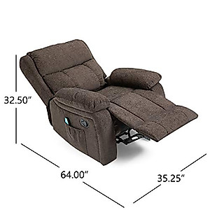 Christopher Knight Home Lindale Massage Recliner, Brown + Black 35.25D x 38.5W x 40.5H in