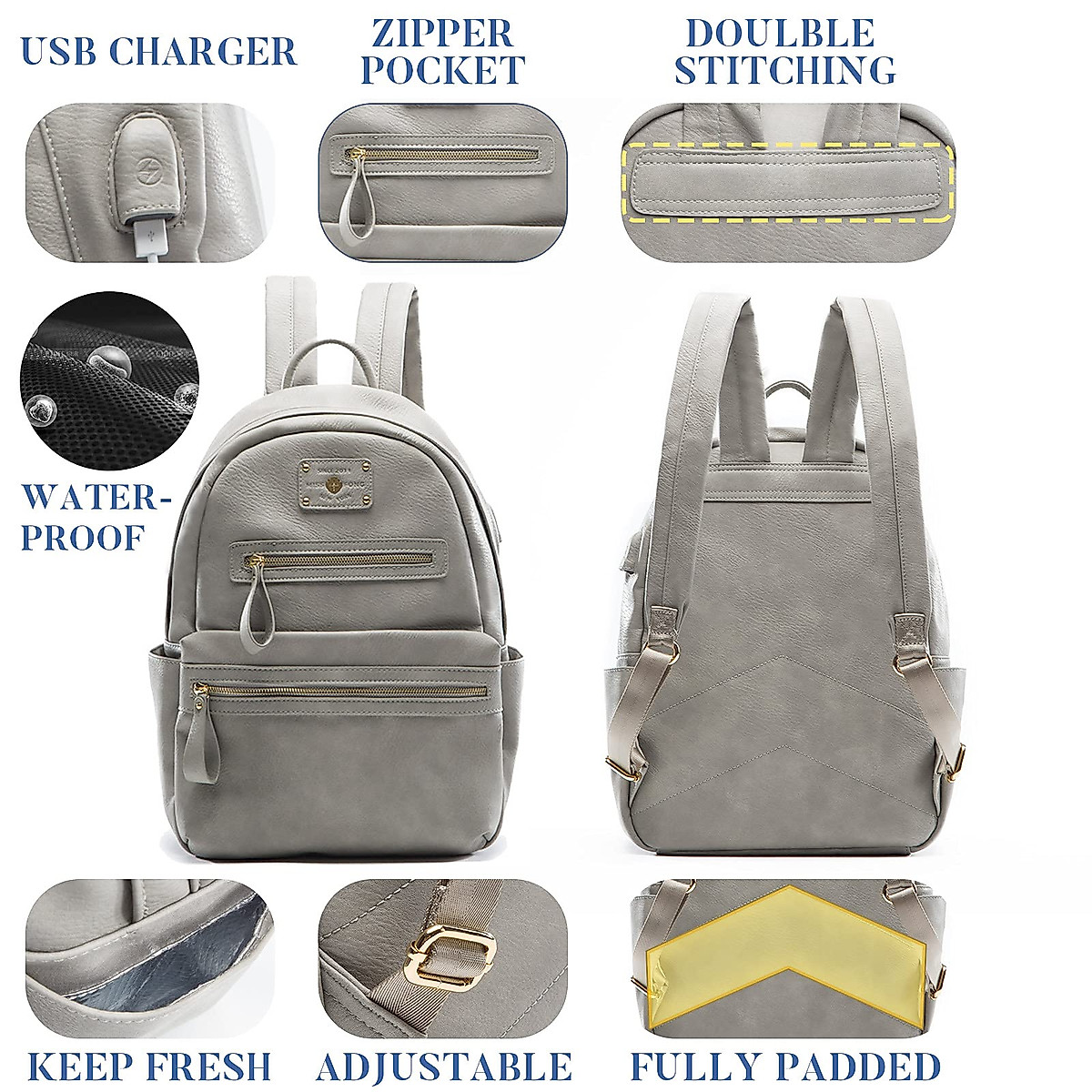 Leather Diaper Bag by miss fong, Diaper Bag Backpack with USB Charger and Insulated Pockets