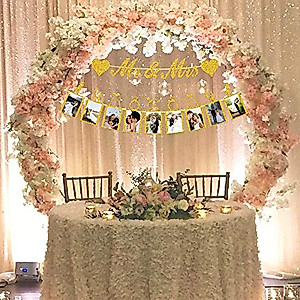 Wedding Decorations,Mr & Mrs Banner and Photo Banner with Picture Card Frames for Wedding/Engagement/Anniversary Party Decorations(Gold Glitter)