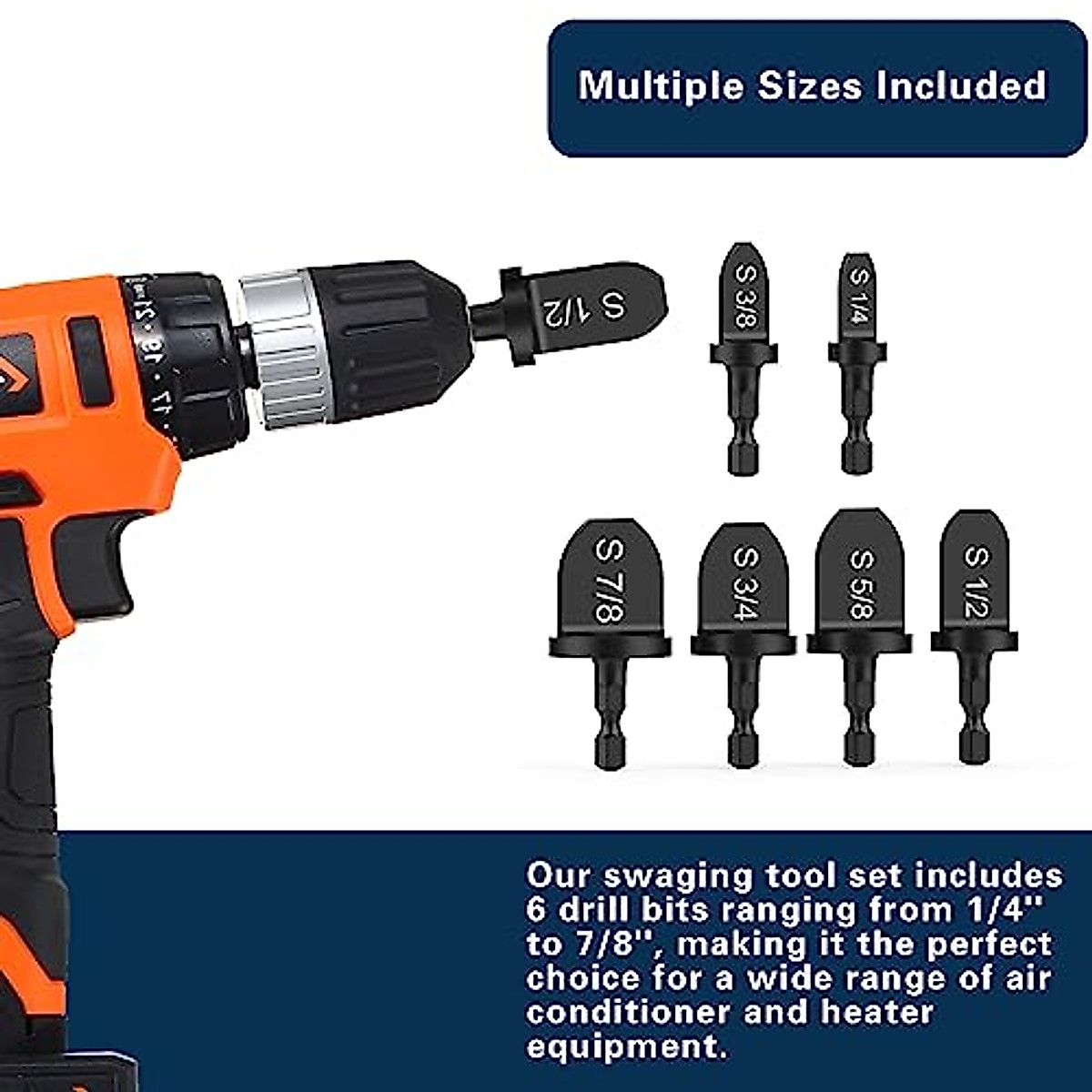 6PCS - Swaging Tool Hand Drill, Copper Tube Expander for Air Conditioner and Heater Equipment, 1/4'', 3/8'', 1/2'', 5/8'', 3/4'', 7/8'' Drill Bits Set