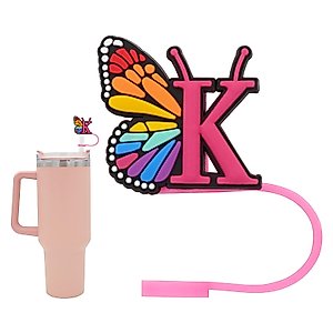 FadAcc Silicone Straw Cover for Stanley Cup, Initial Letter Straw Cover, Beautiful Butterfly Style, Compatible with Stanley 40&30 Oz Tumbler (K)