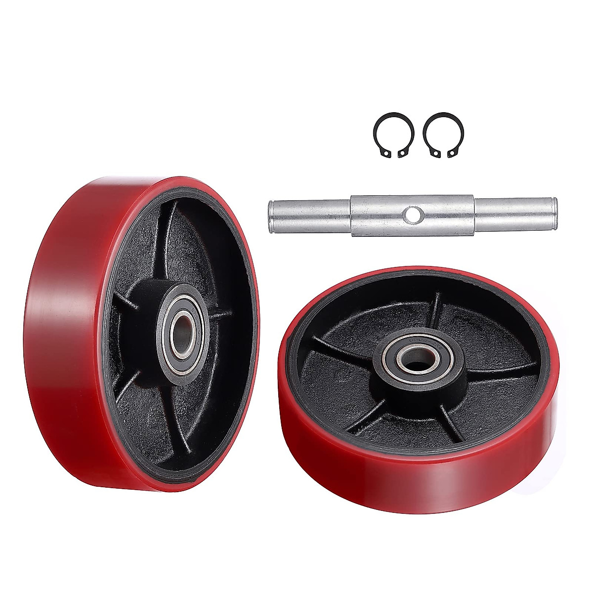 7" x 2" Pallet Jack Steer Wheels Replacement Kit with Axle 20 mm ID Bearings Poly Tread