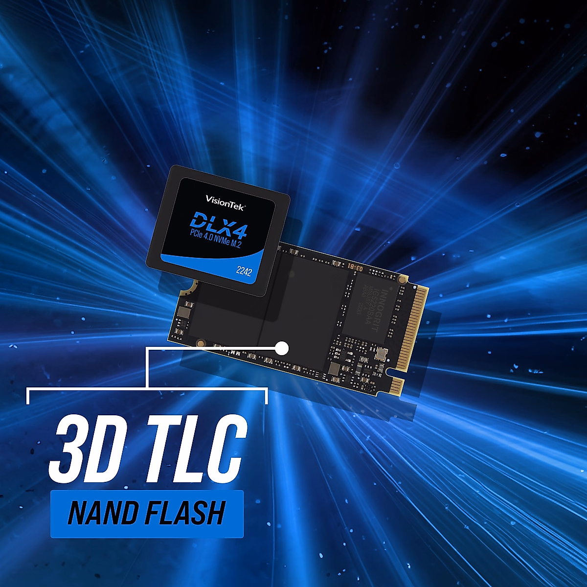 VisionTek 2242 DLX4 M.2 SSD - 1TB - PCIe Gen 4.0 x4 NVMe - 5200MB/s Read, 4775MB/s Write – Laptops, Handheld Gaming PCs, NUC