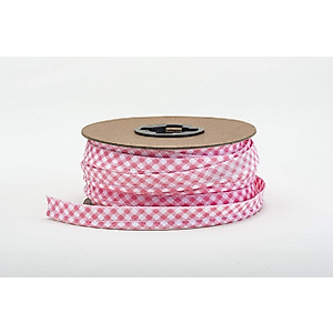 Pearl 1/2" Finished Width Double Fold Polycotton Broadcloth Quilt, Hemming, Sewing, Seaming, Binding, 25 yds, Rose Gingham Pattern Bias Tape