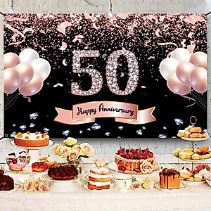 Trgowaul 50th Anniversary Party Decorations, Rose Gold 50th Year Anniversary Banner Backdrop for Parents, 50 Years Party Favors for 50th Wedding Anniversary, Class Reunion, Cheers to 50 Years Party