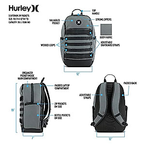 Hurley Mens Skateboard Backpack, Black, One Size