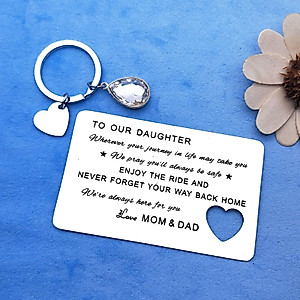 To Our Daughter Wallet Card Encouragement Gifts Inspirational Graduation Gift Enjoy The Ride Never Forget Way Back Home Metal Card Christmas Birthday Card Daughter Stepdaughter Gifts from Mom Dad