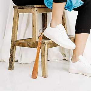 Long Handle Shoe Horn Wooden Shoe Extractors for Elderly Disabled Pregnancy Fits for All Shoes (Lotus Wood Joint Shoehorn, 32cm)