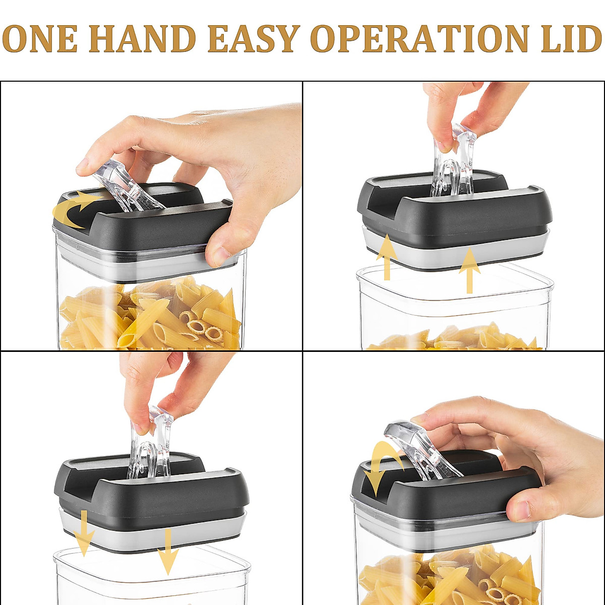 Hanobe Pasta Storage Containers for Pantry: Large Spaghetti Noodle Canister 4 Pcs White Kitchen Cabinet Organization with Easy Lock Lids Plastic BPA Free with Labels Marker