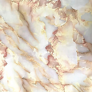 Yija Self Adhesive Granite White Pink Jade Look Marble Gloss Film Vinyl Counter Top Peel and Stick Wall Decal 15.6inch by 79inch