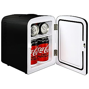 Coca cola Coke Zero 4L Cooler/Warmer w/ 12V DC and 110V AC Cords, 6 Can Portable Mini Fridge, Personal Travel Refrigerator for Snacks Lunch Drinks Cosmetics, Desk Home Office Dorm, Black