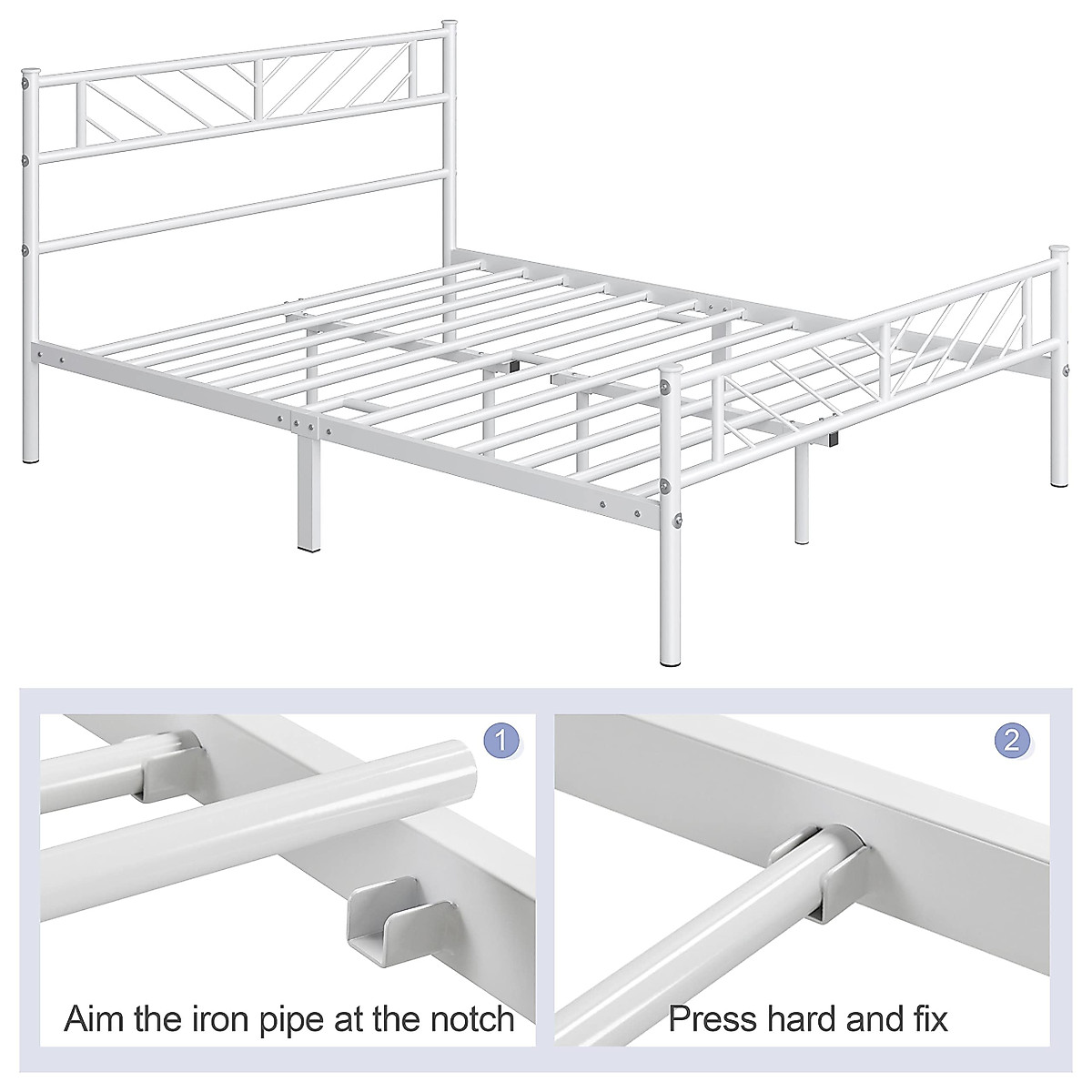 Yaheetech Full Size Platform Bed Frame with Arrow Design Headboard, 13 Inches Metal Mattress Foundation for Storage, No Box Spring Needed, Easy Assembly, Modern, White