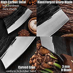 BLADESMITH Meat Cleaver Knife, Forged Butcher Knife with Lightweight and Effortless Design, Full Tang Chopping Knife with German High Carbon Steel, Comfortable PearWood Handle, 7'' Chinese Chef Knife