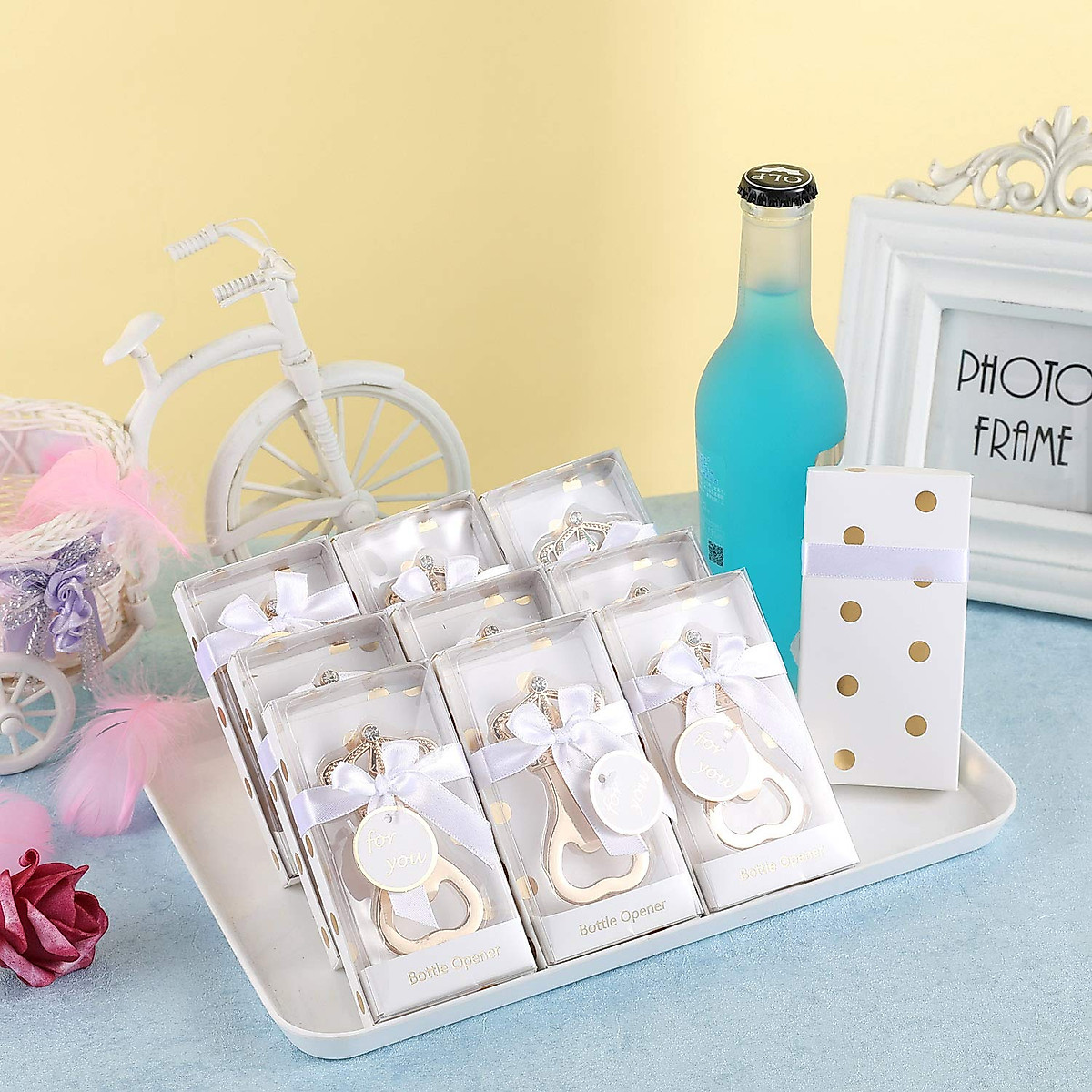 Pack of 24 Gold Crown Bottle Opener Wedding Favors,Party Favors for Guest Souvenir Gift for Baby Shower Birthday Party Decorations and Supplies by Layseri (Crown White, 24)
