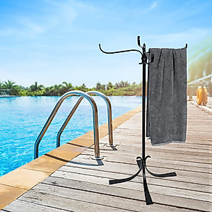 Sinyzope Pool Outdoor Towel Rack, Metal Heavy Duty Never Tilt Pool Accessories, 4 Bars Hot Tub Accessories Towel Dying Rack, Towel Stand Standing Towel Rack Elegant Design for Pool, Spa（3.6FT high）