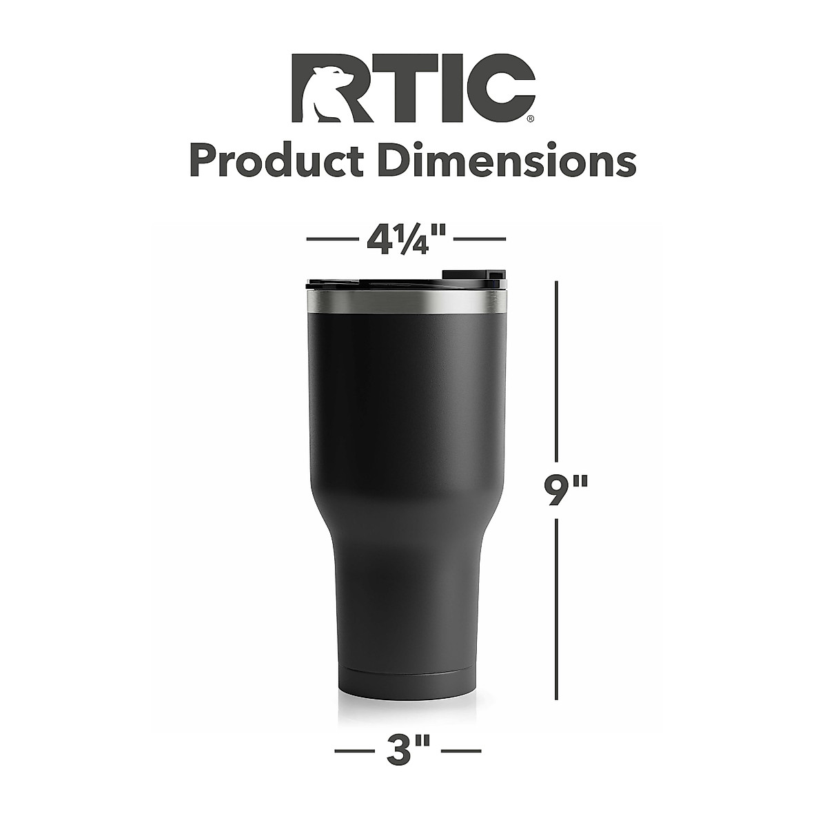 RTIC 40 oz Insulated Tumbler Stainless Steel Coffee Travel Mug with Lid, Spill Proof, Hot Beverage and Cold, Portable Thermal Cup for Car, Camping, Black