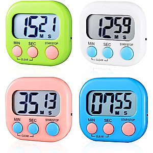 4Pieces Digital Kitchen Timer,Cooking Timer,Countdown Timer Big Digits,Loud Alarm Timers,Magnetic Back and ON/Off Switch,Classroom Timers for Teachers Kids,Minute Second Count Up Countdown.