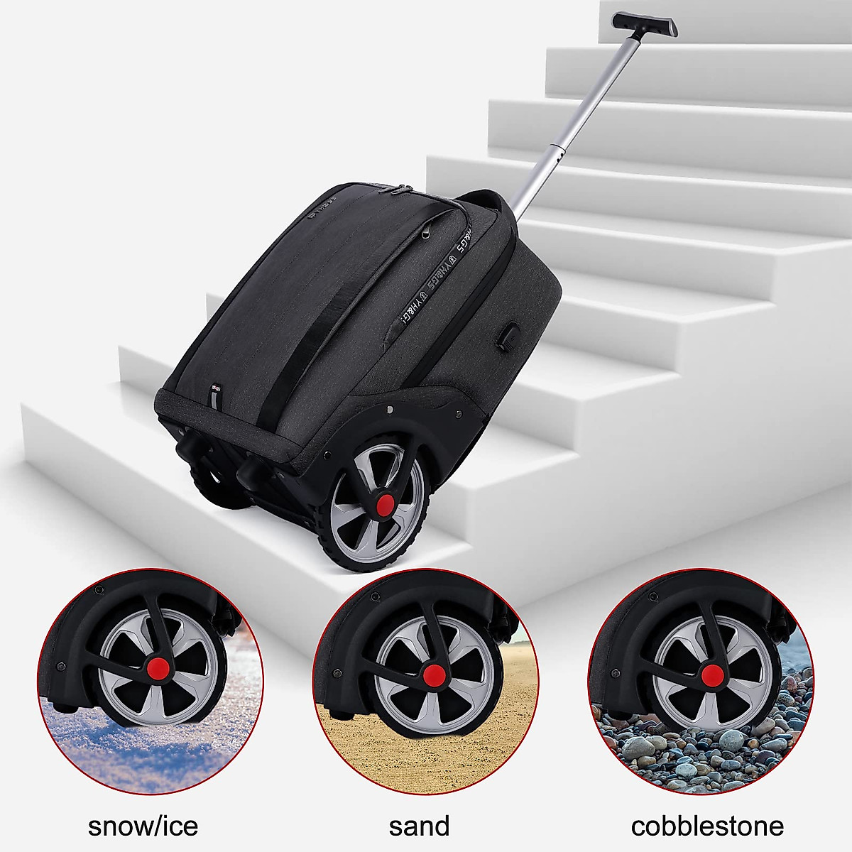 Rolling Backpack Wheeled Backpack, Business Travel Backpack, Carry on Luggage Waterproof Bag, Fit 17.3 Inch Notebook Men Women and College Student Computer Bag (Black)