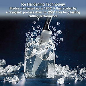 T-fal Ice Force German Stainless Steel Kitchen Knife Set and Wood Block 8 Piece, Long Lasting Sharpness, High Cutting Precision, Superior Durability, Ultra Sharp Blades, Cookware Kitchen Gadget Black