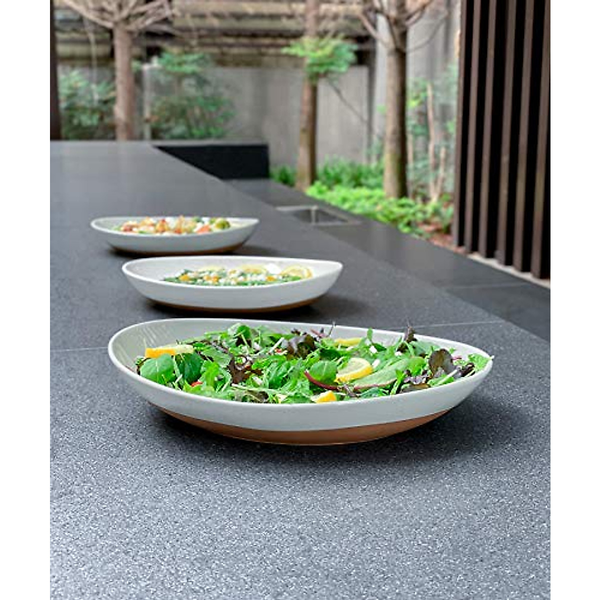 Mora Ceramic Large Serving Bowls- Set of 2 Oval Platters for Entertaining. Modern Kitchen Dishes for Dinner, Fruit, Salad, Turkey, etc. Oven, Dishwasher Safe, 55 / 35 oz, 13.5" / 11.8" - Vanilla White