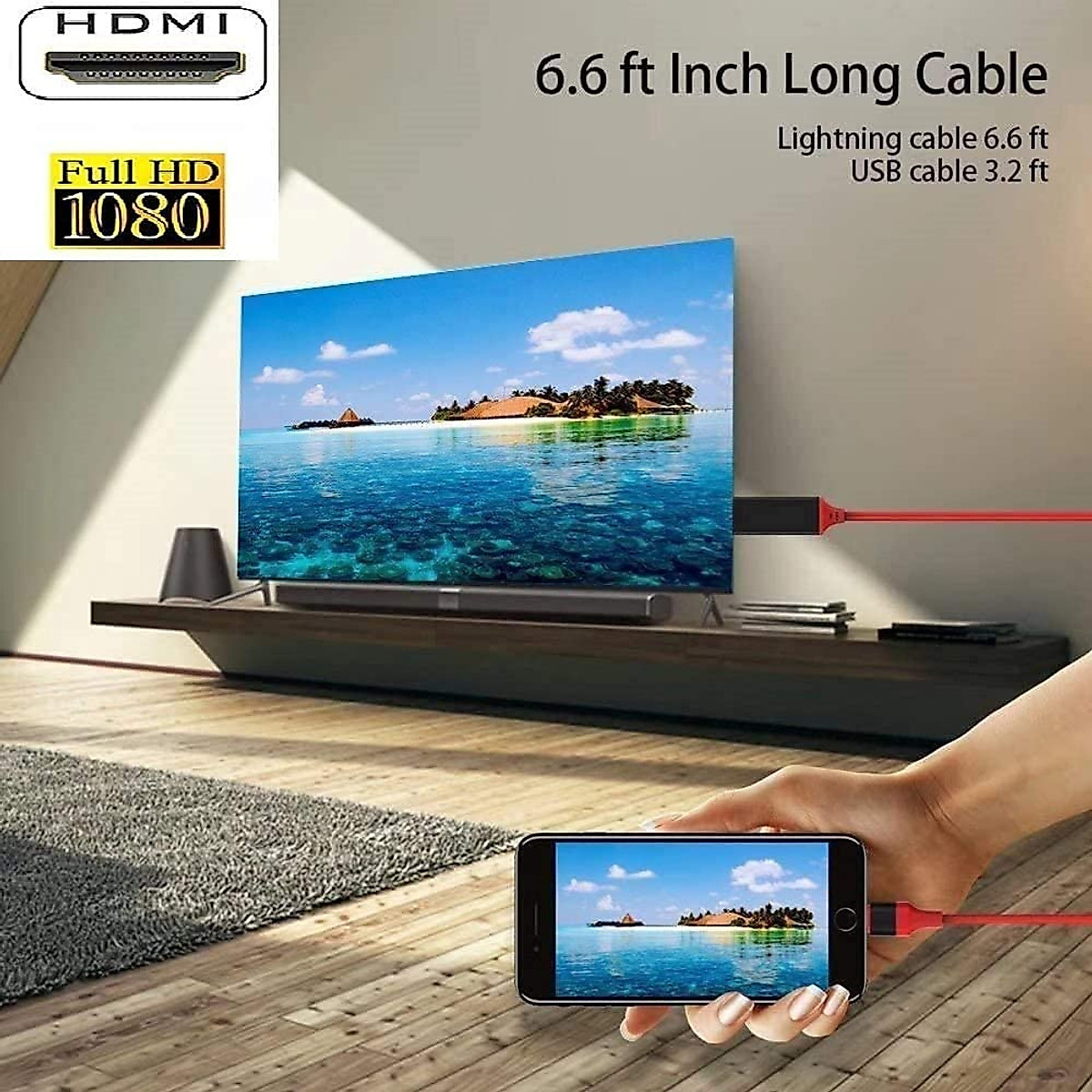 [Upgraded] Lightning to HDMI Adapter, Apple MFi Certified 1080P HDTV Cable Adapter Compatible with iPhone, iPad, iPod Digital AV Sync Screen Connector on HD TV Monitor Projector (Red)