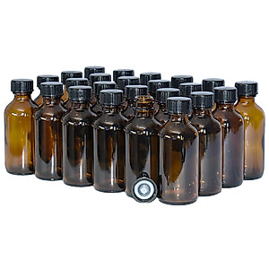 GlassBottleOutlet (Pack of 24) 2 oz. Amber Boston Round with Black Cone Cap