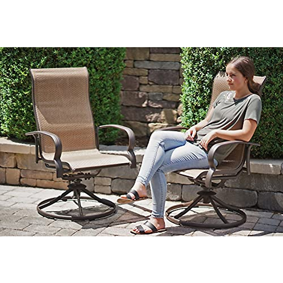 Garden Elements Outdoor Bellevue Metal Aluminum Patio Chair, Brown (6, Sling Rocker)