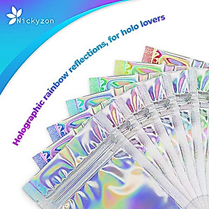 120 pcs Holographic Mylar Resealable Bags for Packaging - 3.5x5.1" Edible Smell Proof Ziplock Baggies for Party Favor Food Storage - 3.5g Small Sealable Foil Pouch for Candy, Lip Gloss, Lash, Jewelry